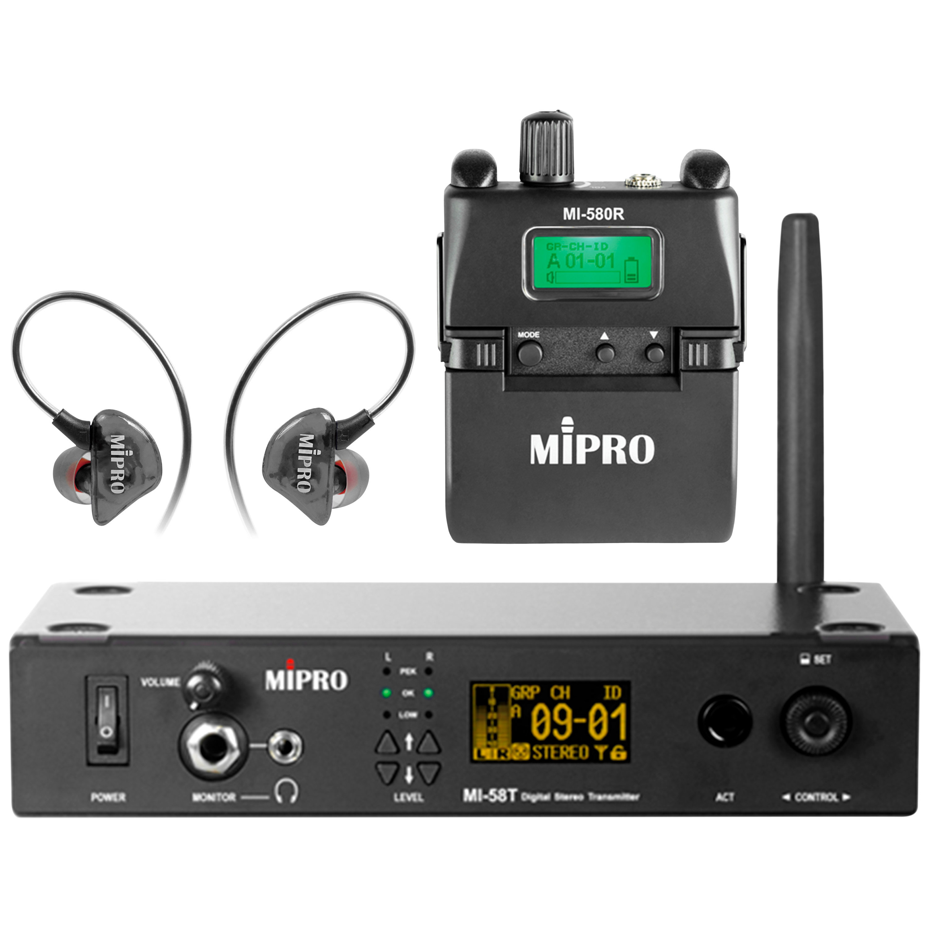 Mipro MI-58T+ MI-580R Retour In-Ear - Oor monitor systeem SonoVente.com ...