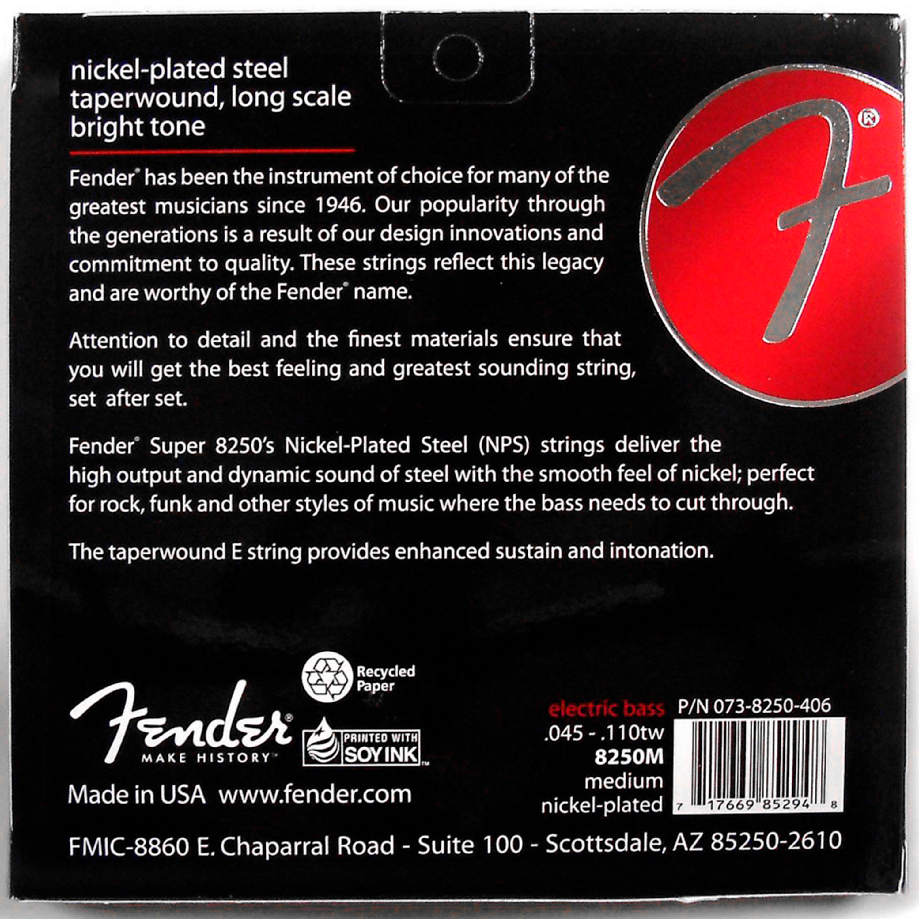 Fender 8250M Bass Strings Nickel Plated Steel Taperwound Long Scales ...