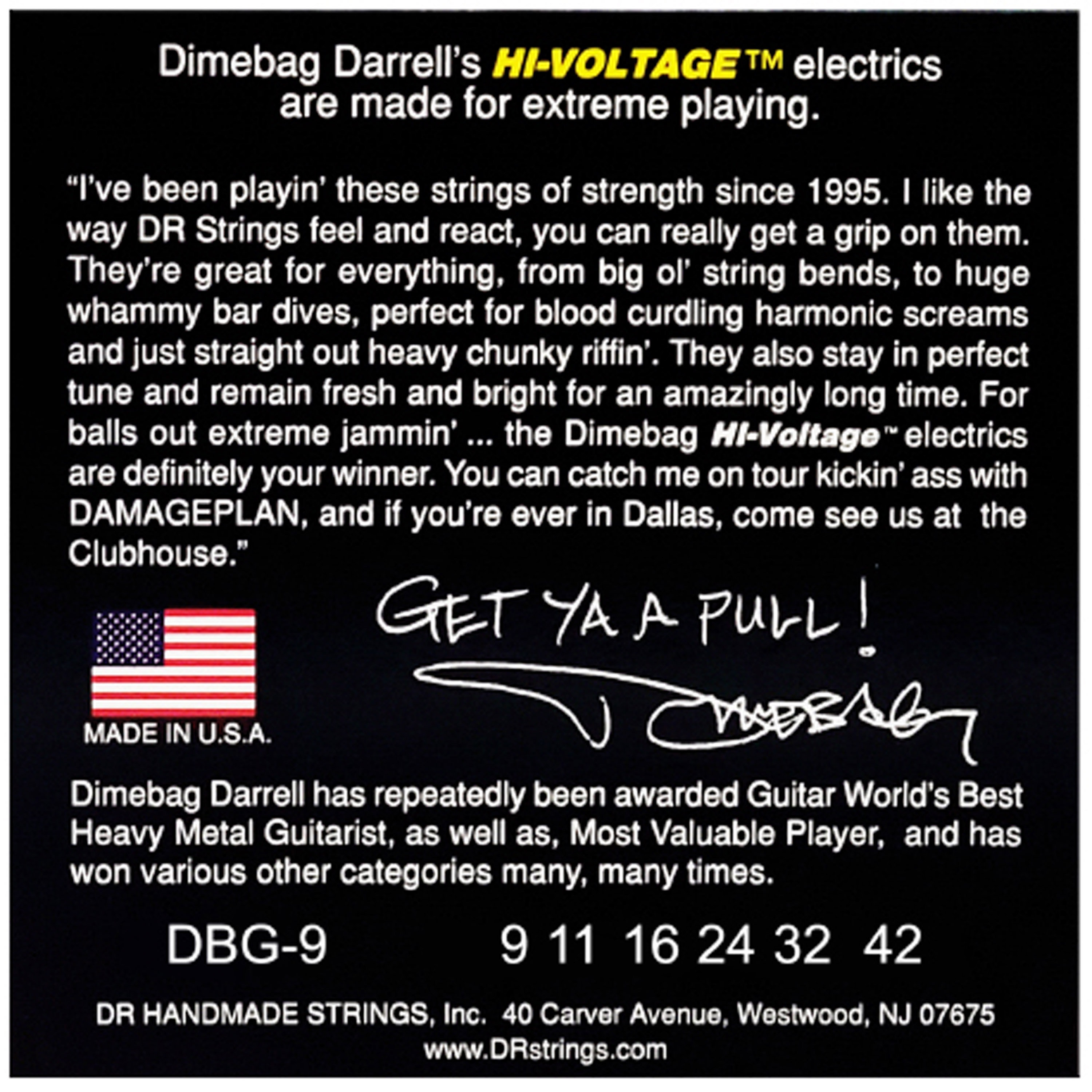DR Strings Hi-Voltage Dimebag Darrell Light 9-42 - Cordes guitare ...