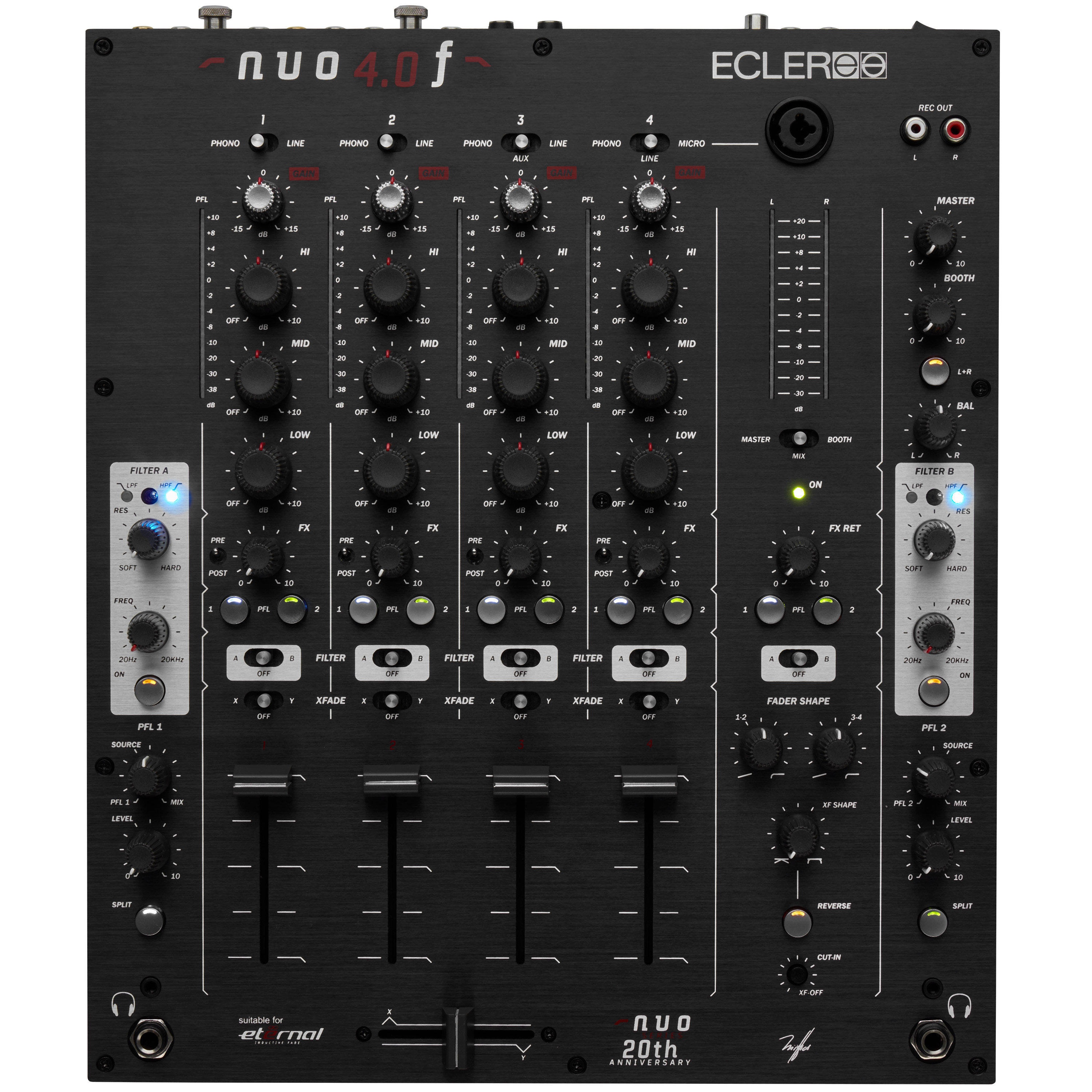 Ecler NUO 4.0F Black 20th Anniversary - DJ-mixer SonoVente.com - nl