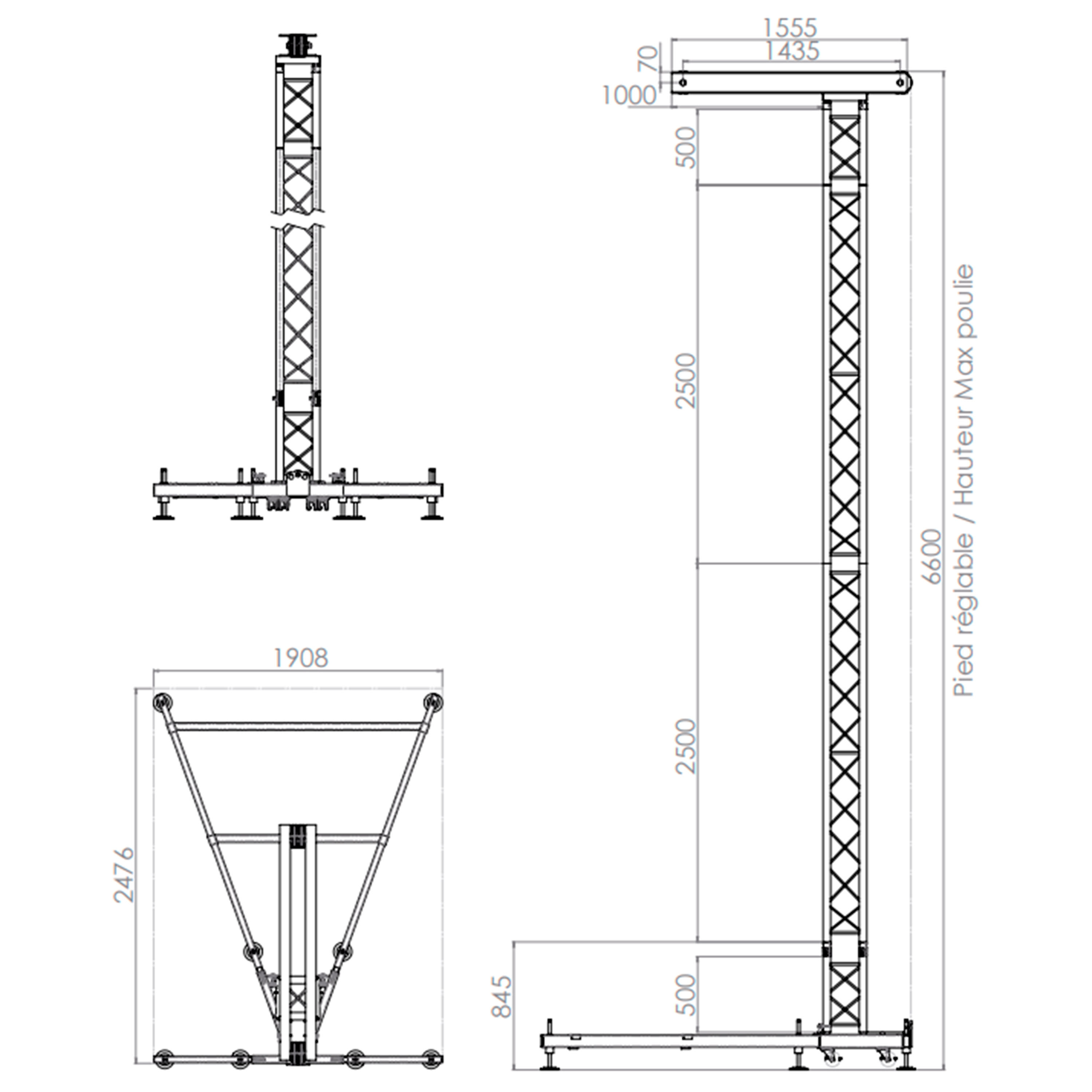 ASD STM 650 Tour de levage 6,50m 450 kg - Pieds de levage homologués ...