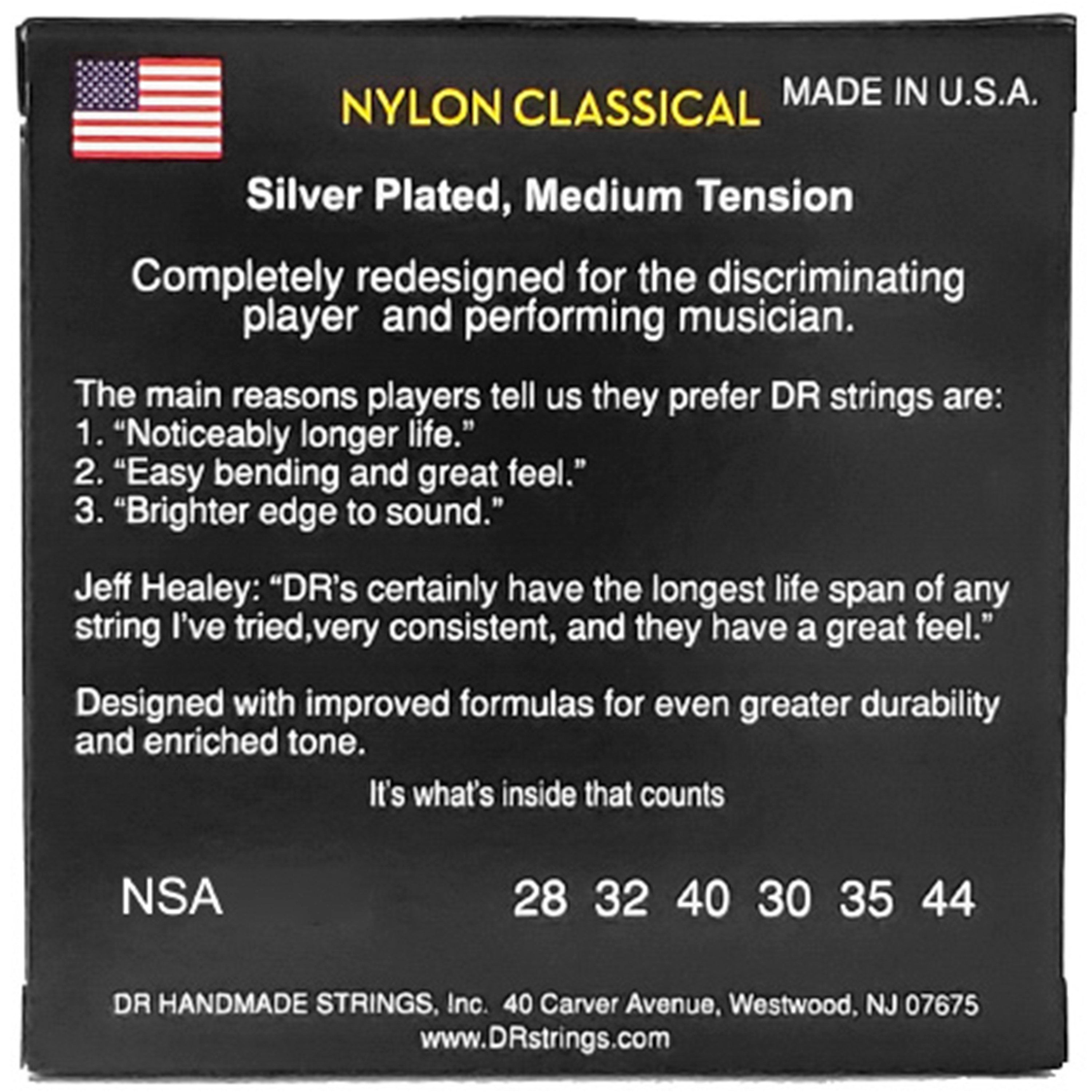 DR Strings Classical Nylon Silver Plated Hard 28-44 - Cordes guitare ...