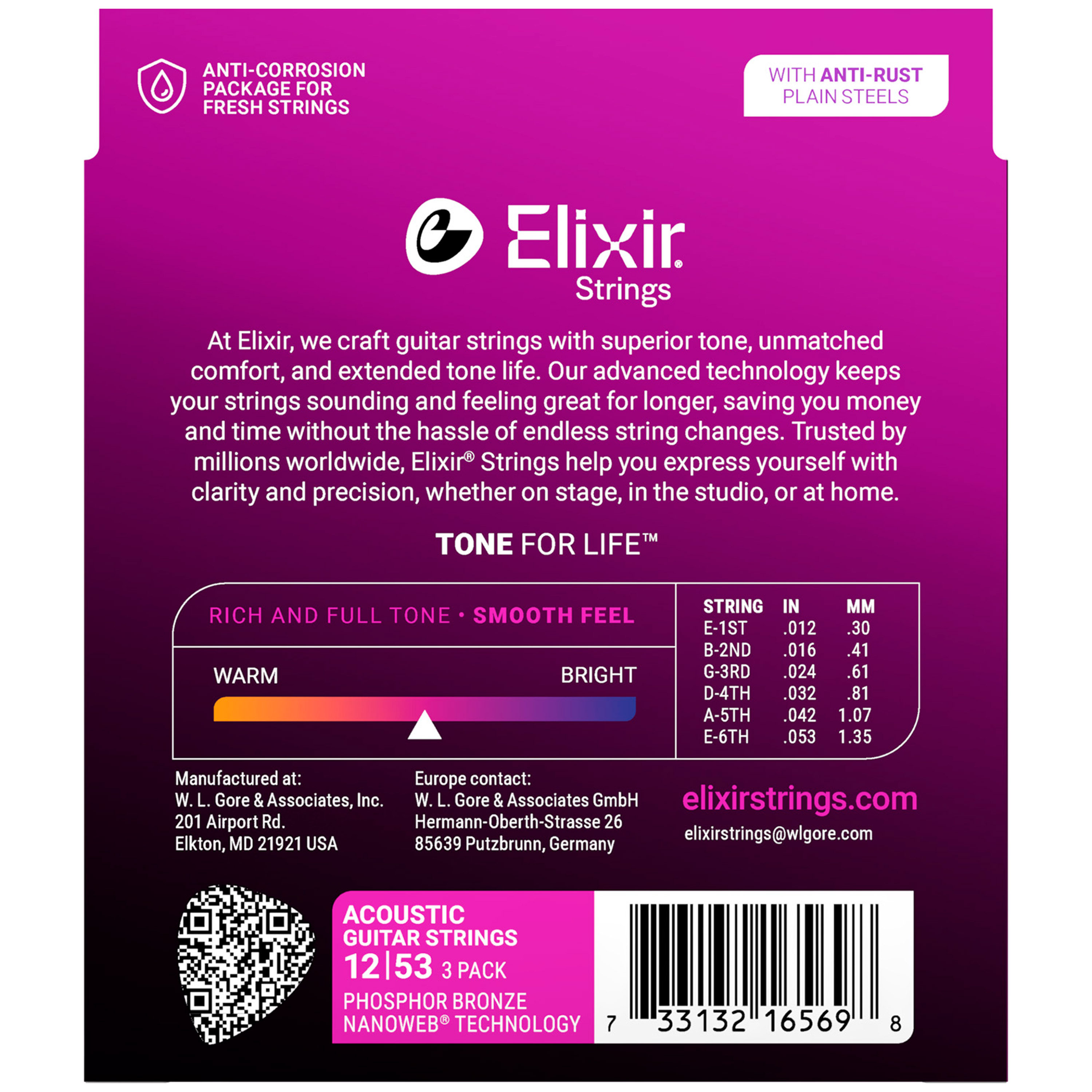 Elixir 16569 Phosphor Bronze Pack de 3 12-53 - Cordes guitare SonoVente.com