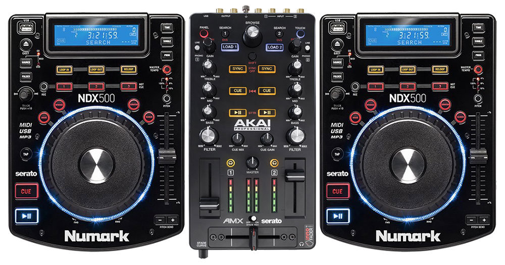 Numark Pack 2x NDX500 + AKAI AMX - Platine CD MP3 à plat SonoVente.com