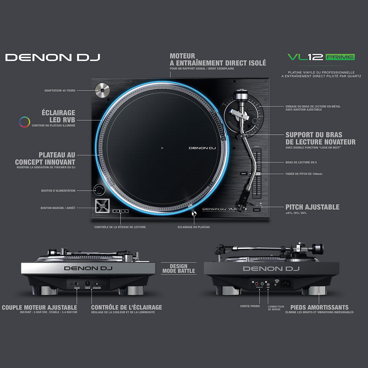Denon DJ VL12 Prime : Platine à Entrainement Direct Denon DJ ...