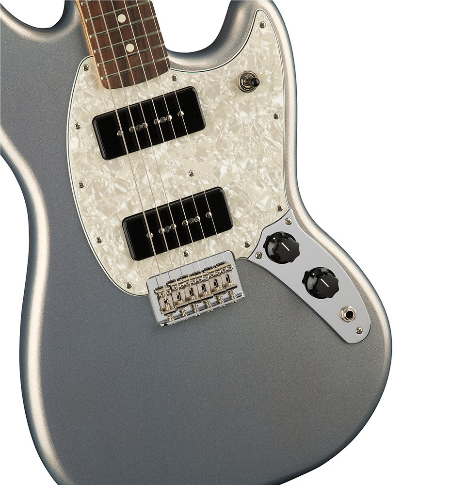 Fender Offset Mustang 90 PF Silver - Guitare vintage SonoVente.com