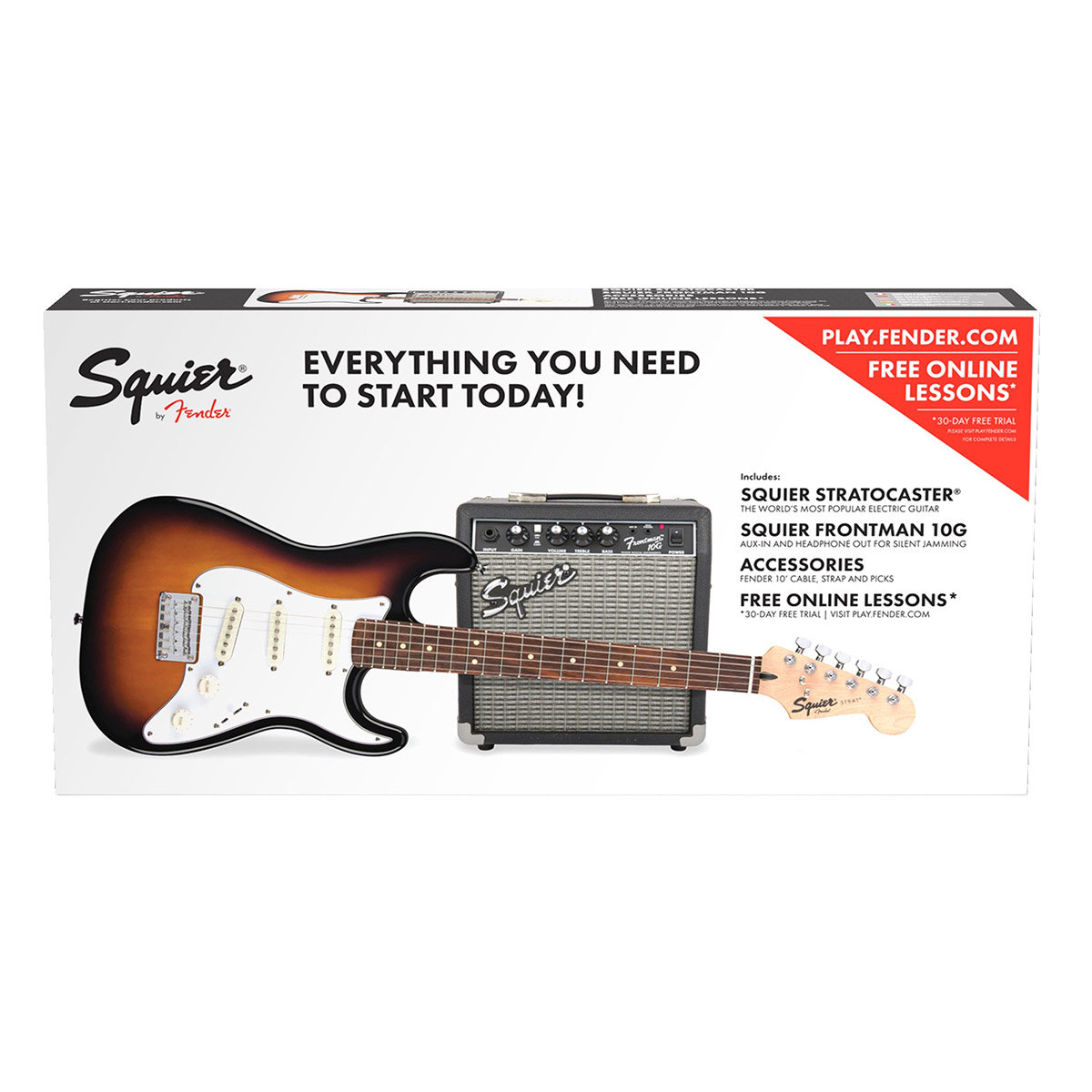 Squier by FENDER Strat SS Pack Short-Scale Brown Sunburst - Pack ...