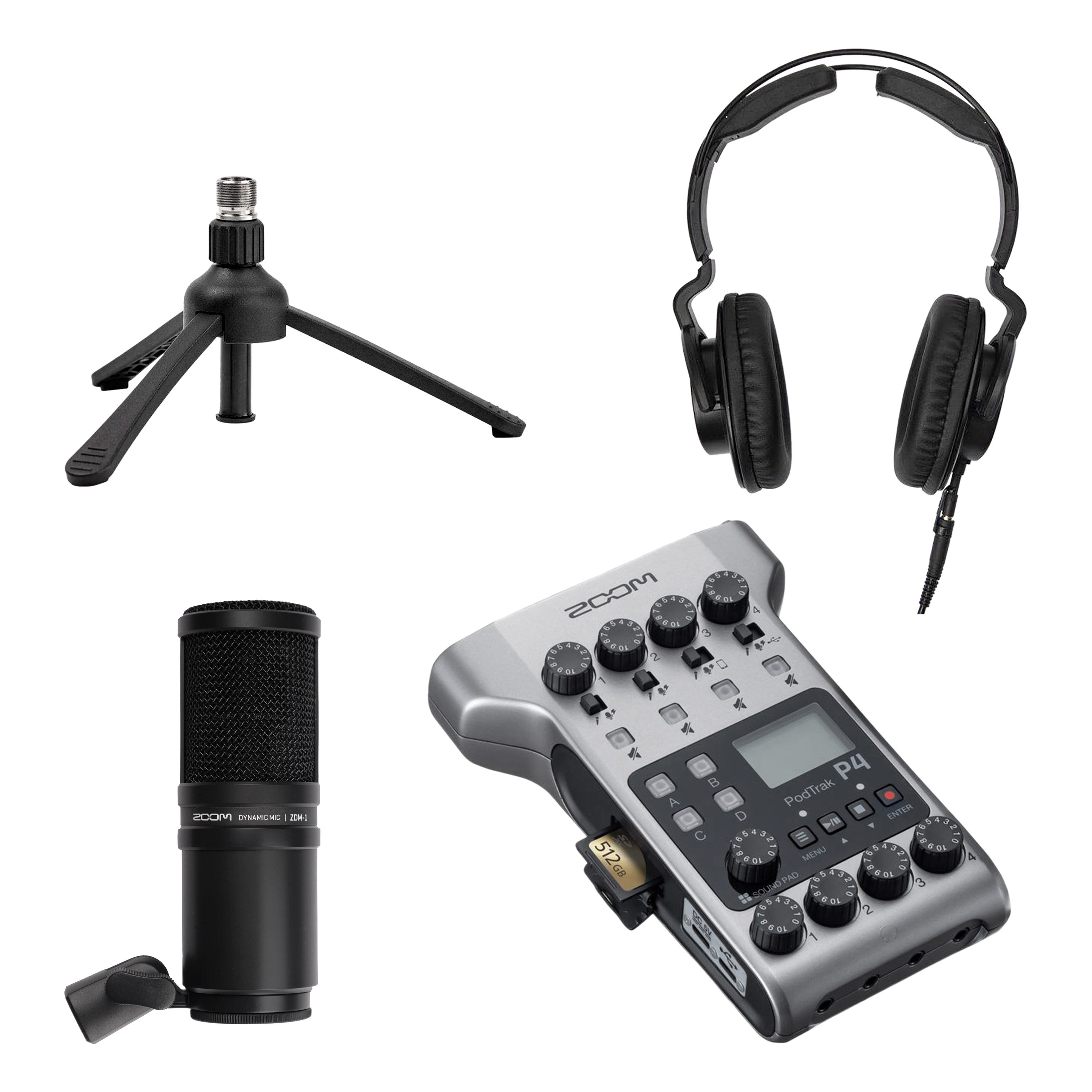 Zoom PodTrak P4 + ZDM1 Podcast Mic Set - Draagbare recorder SonoVente ...