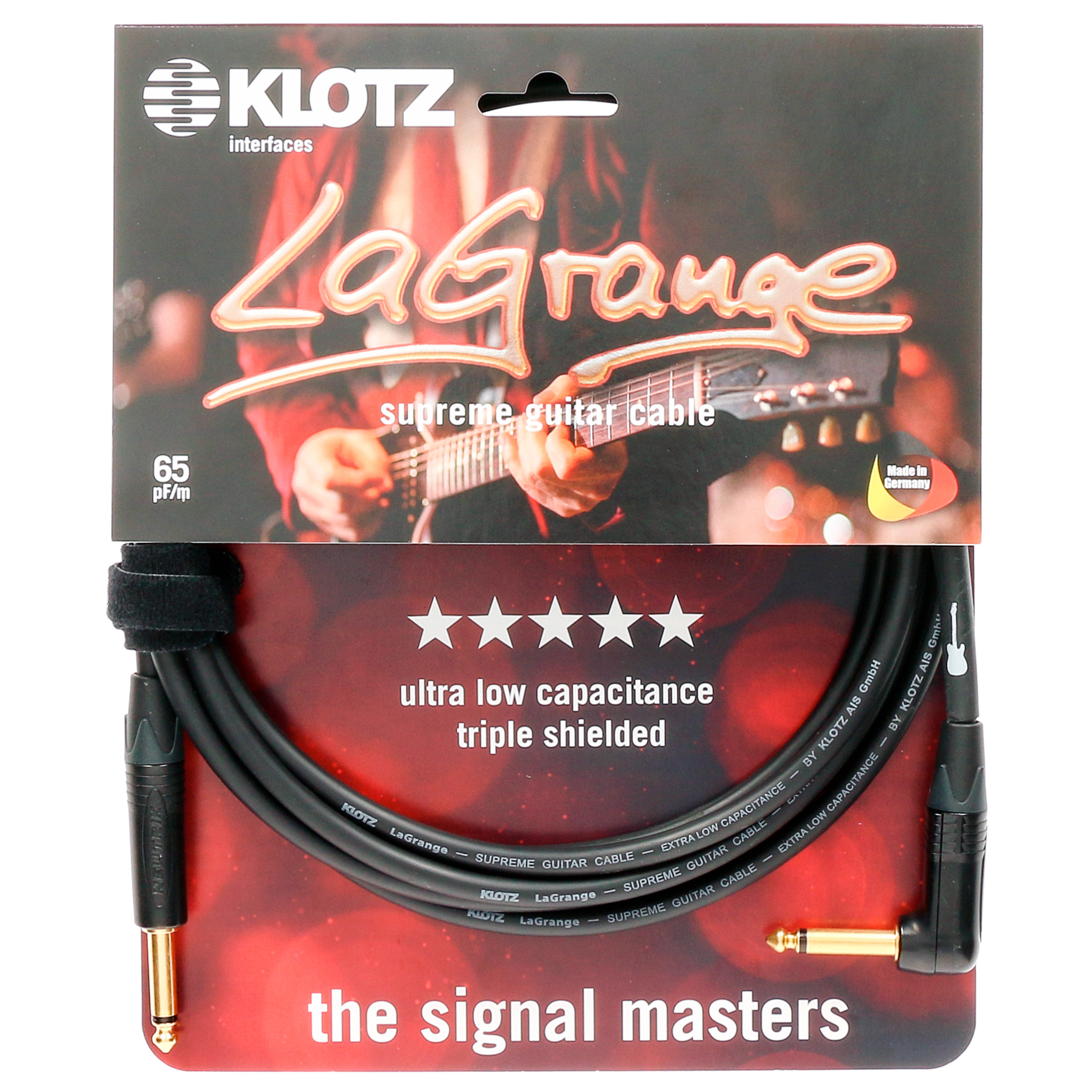 Klotz Câble pour instrument Jack 6.35mm droit/coudé LaGrange Gold ...