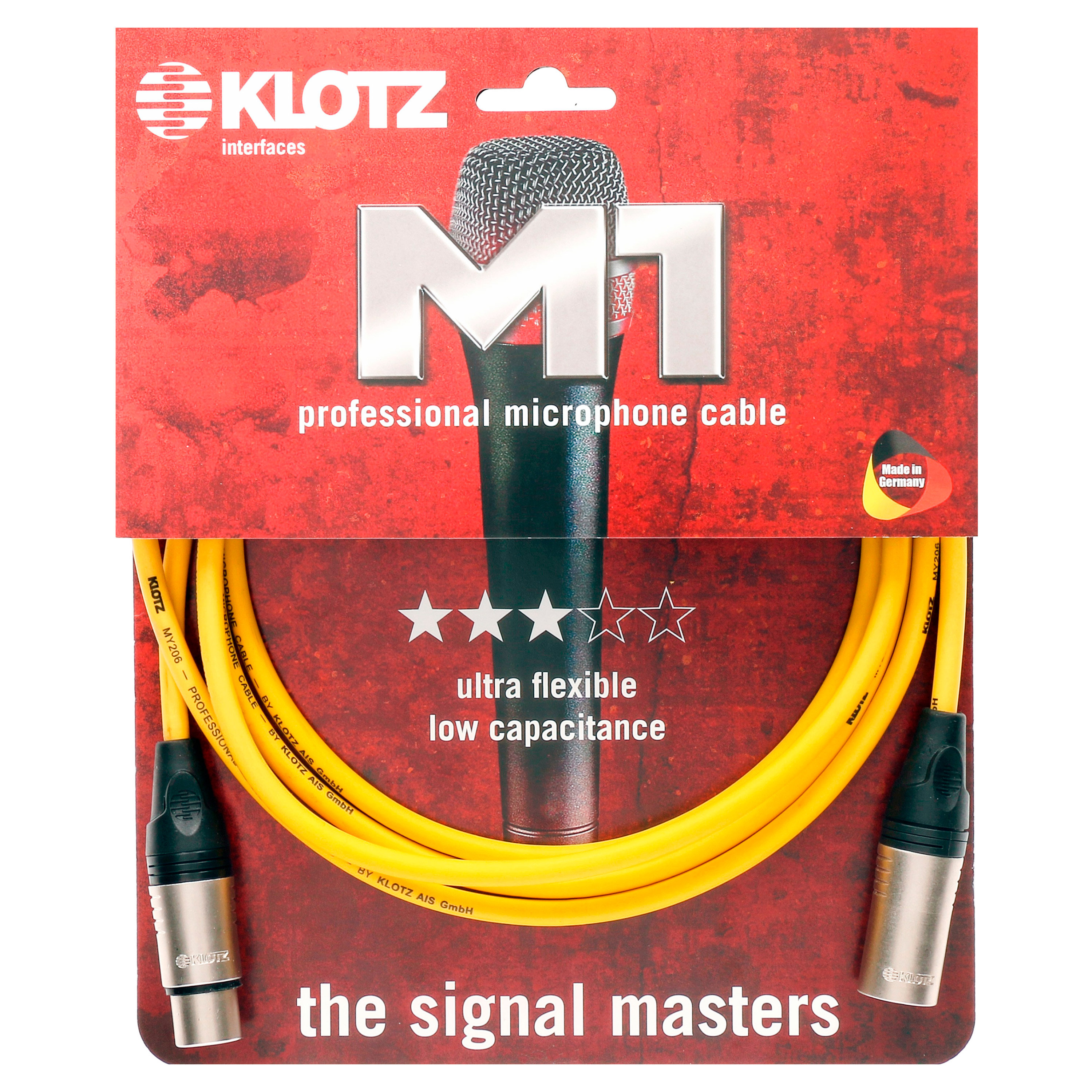 Klotz Câble M1 Pro XLR mâle/femelle jaune, 2m - Câble micro SonoVente.com