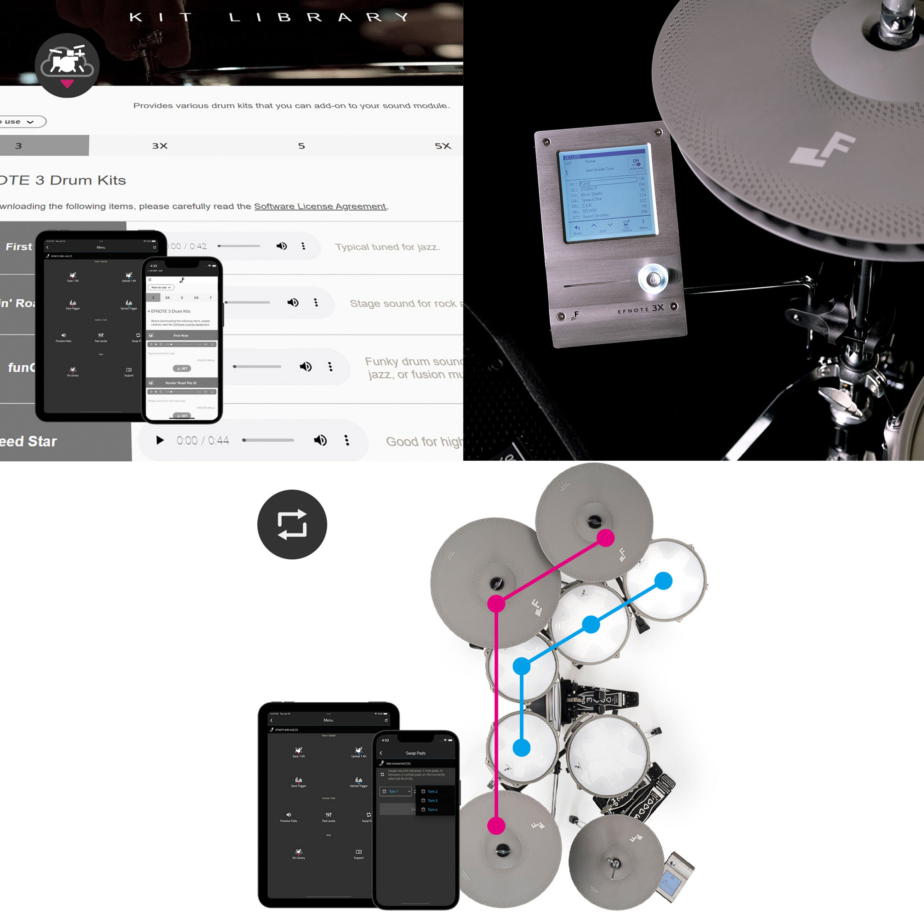 EFNOTE 3X E-DRUM KIT - Batterie électronique SonoVente.com