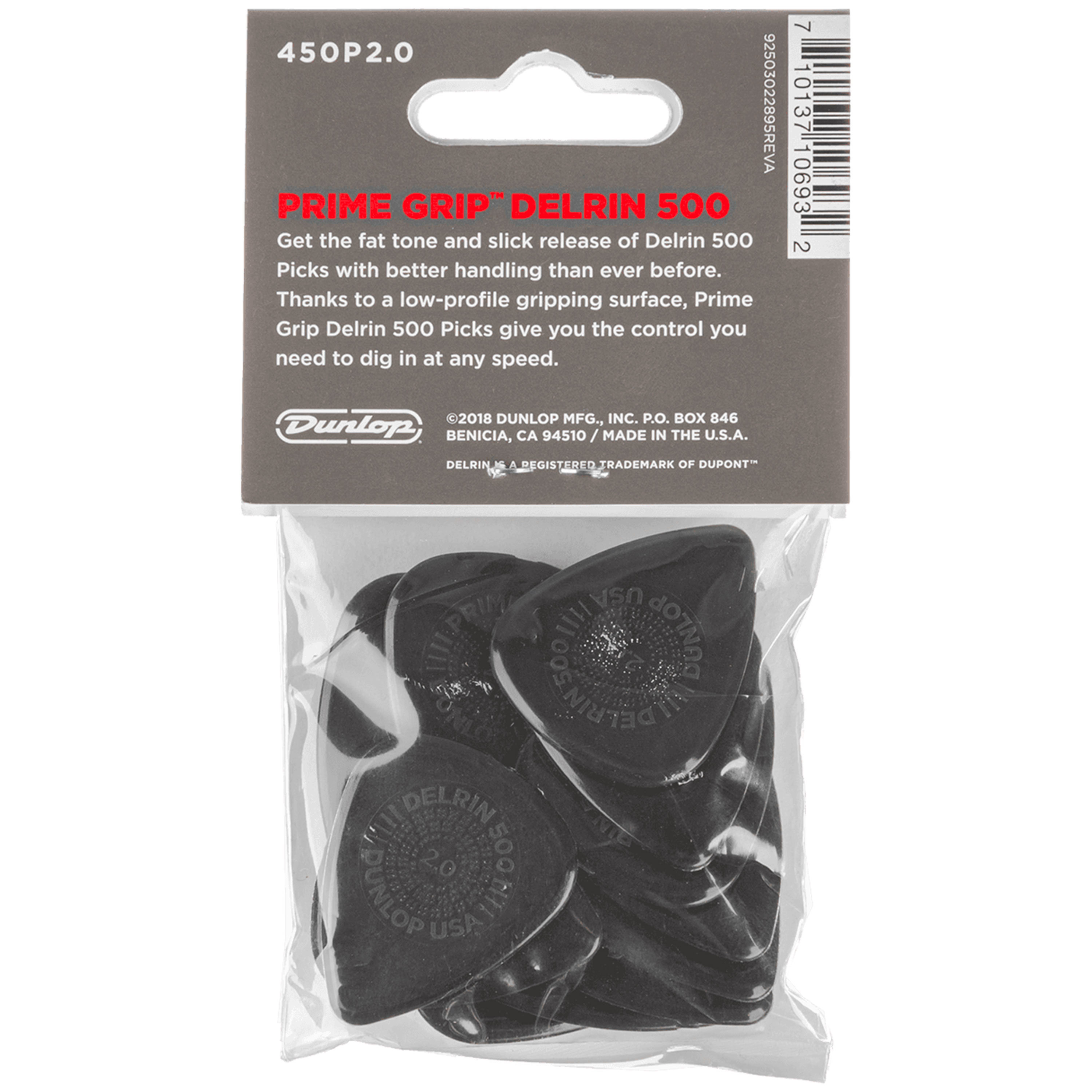 Dunlop 450P200 Delrin 500 Prime Grip 2,00 mm Sachet de 12 - Picks ...