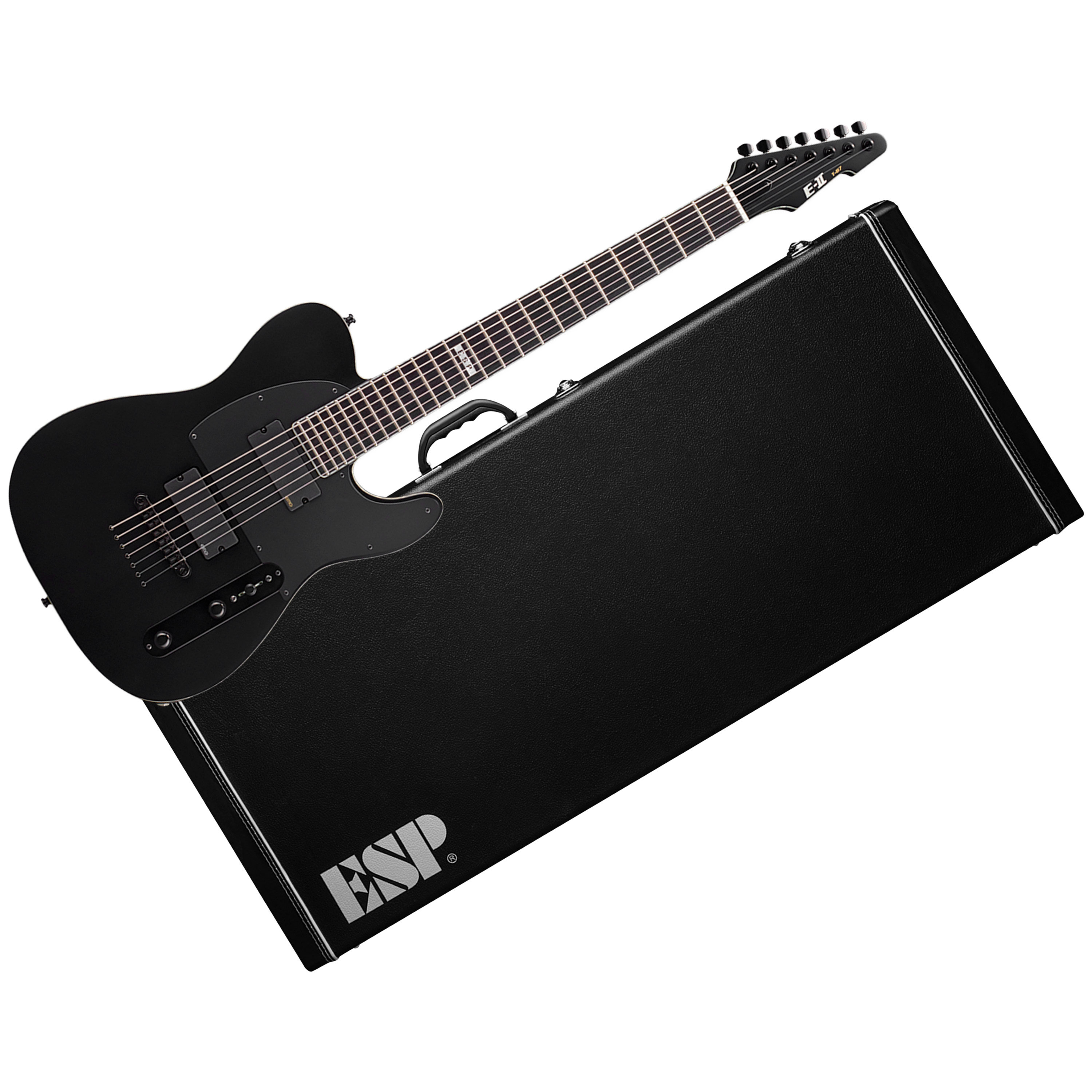 ESP E-II T-B7 Baritone Black Satin + étui - Guitare forme T SonoVente.com