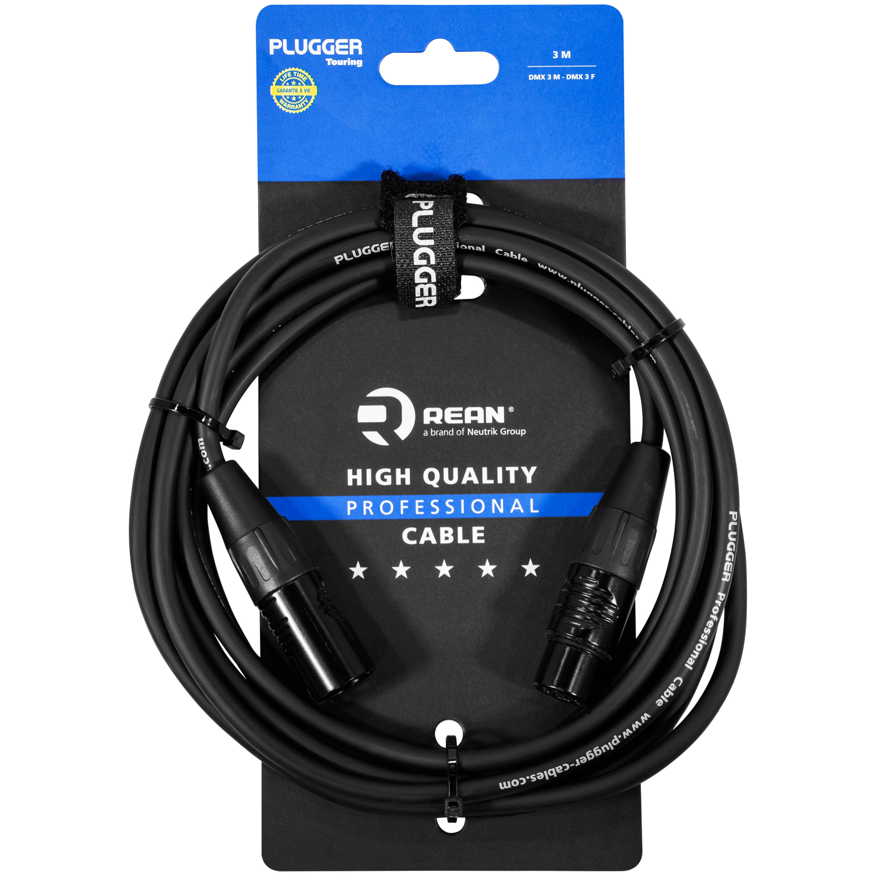 Plugger Câble DMX XLR femelle 3b - XLR mâle 3b 3m Touring - Câble DMX ...