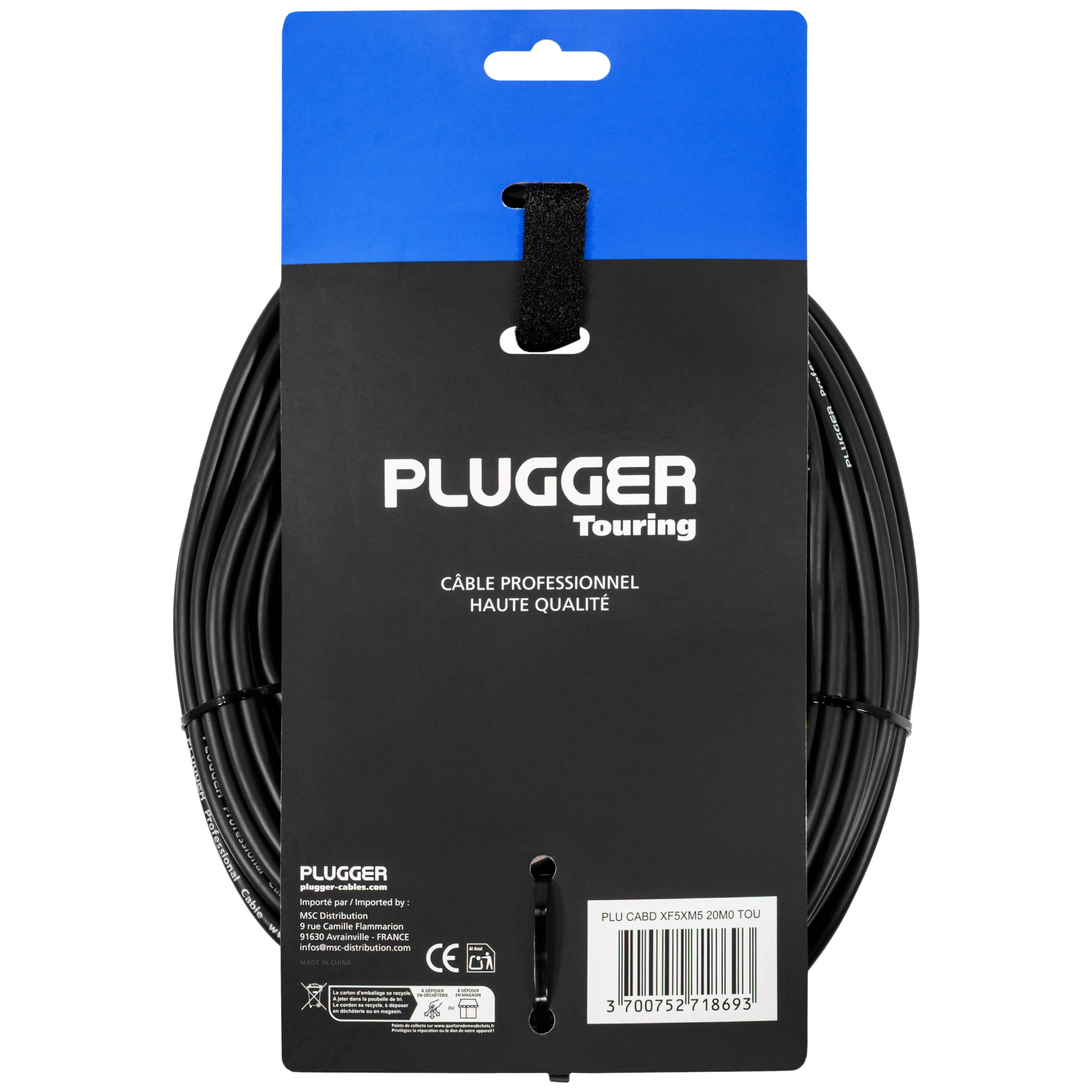 Plugger Câble DMX XLR femelle 5b - XLR mâle 5b 20m Touring - Câble DMX ...